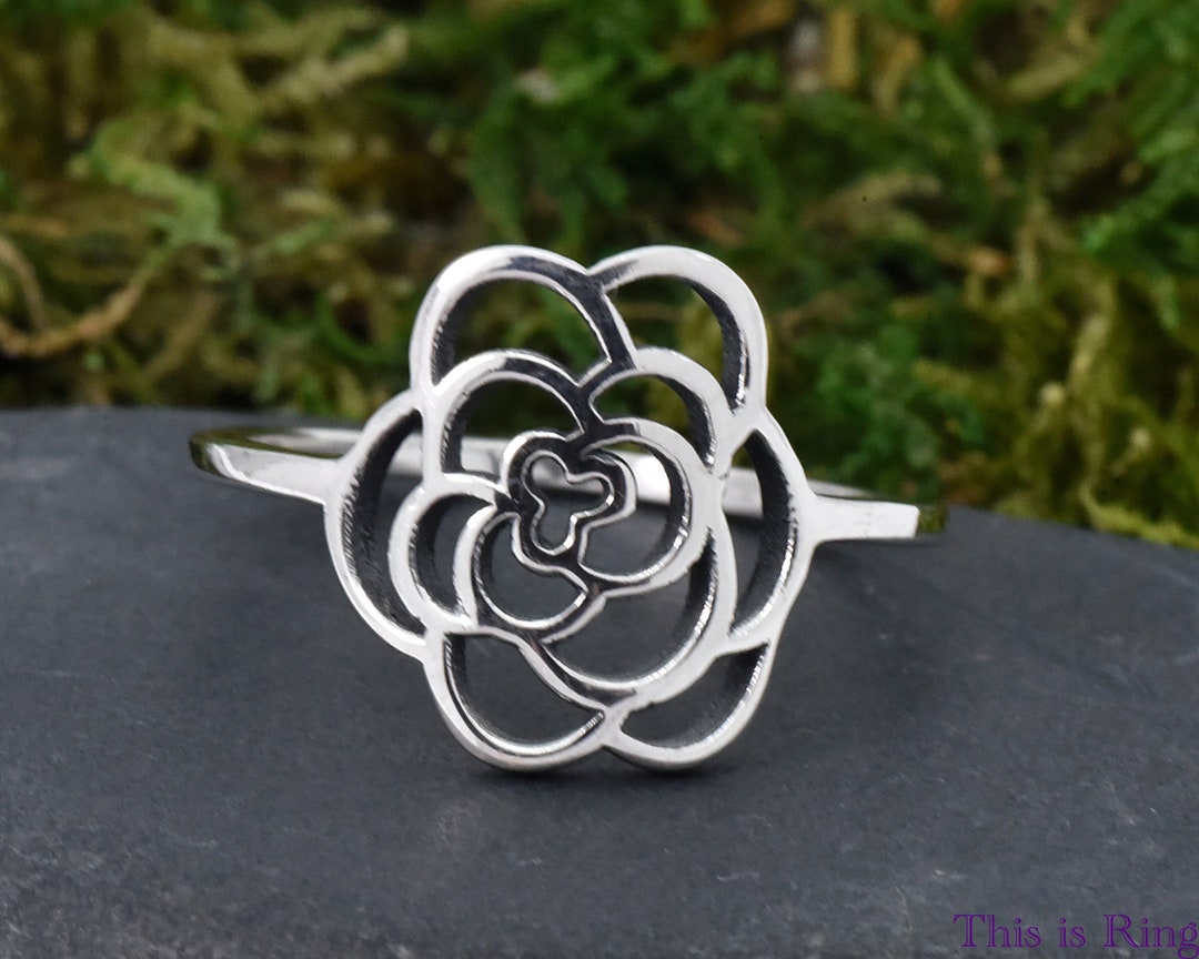 Cut Out Rose Flower Ring, Sterling Silver Ring, Women's Rose Flower ...