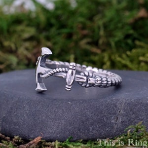 Sideways Anchor Rope Ring | Solid 925 Sterling Silver Promise Ring | Sailboat Anchors Ring ...