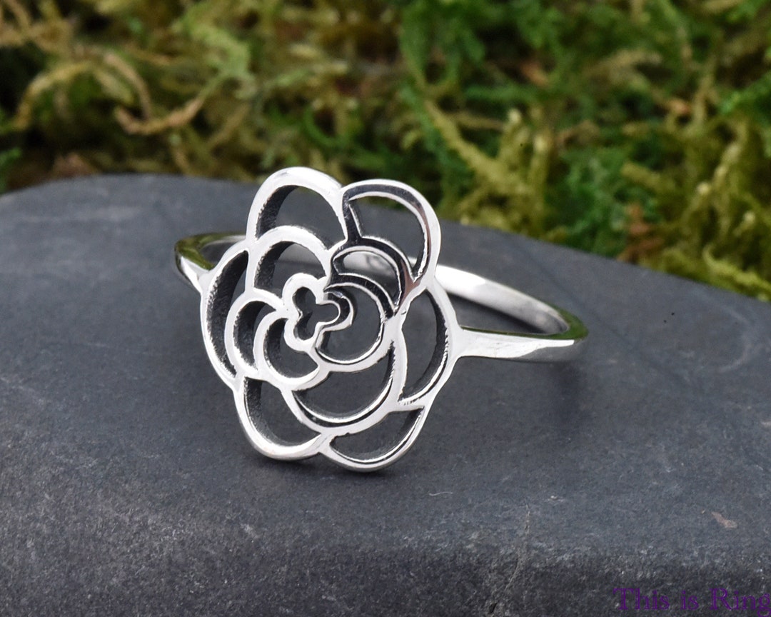 Cut Out Rose Flower Ring, Sterling Silver Ring, Women's Rose Flower ...