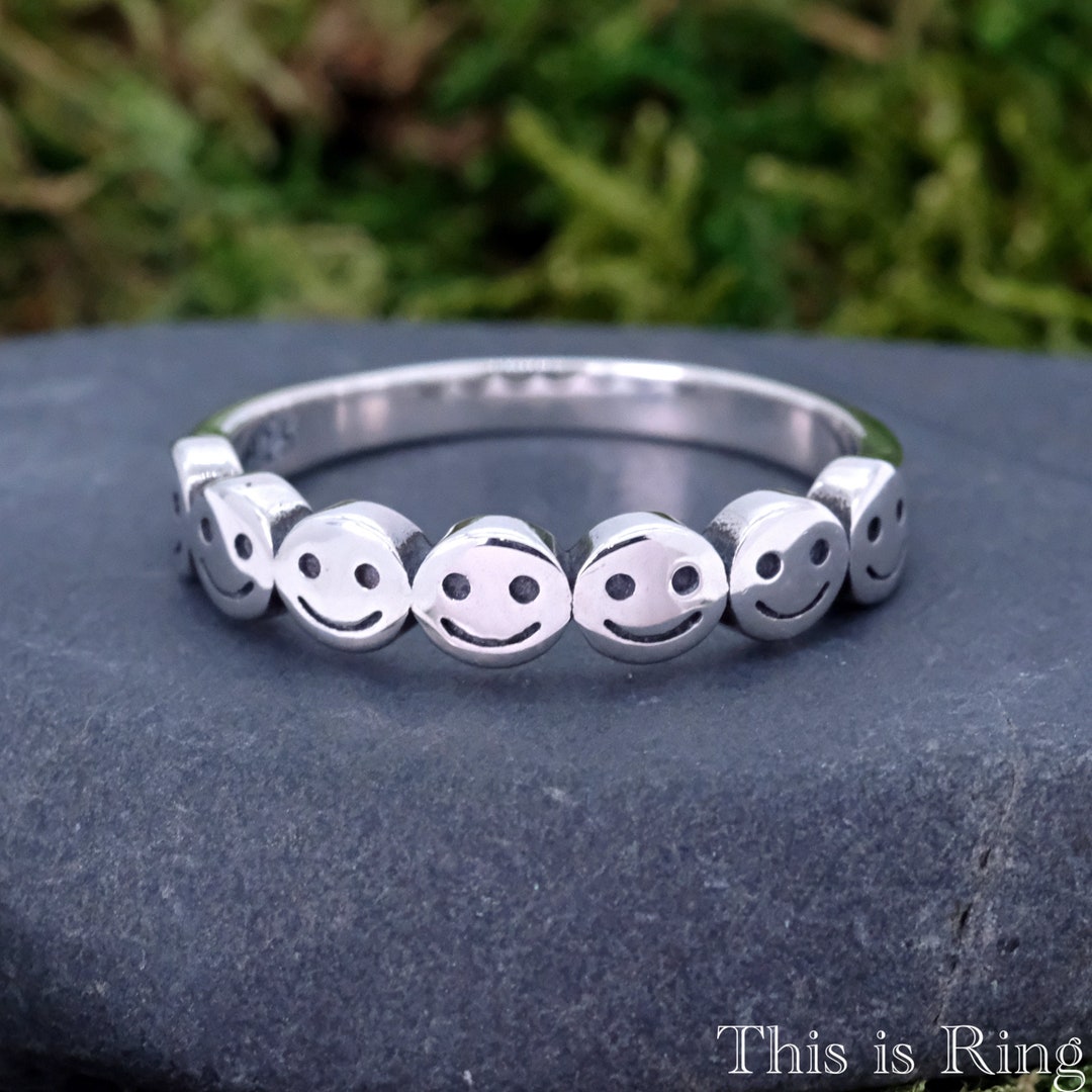 Smile Emoji Round Bubble Half Eternity Ring 925 Sterling - Etsy
