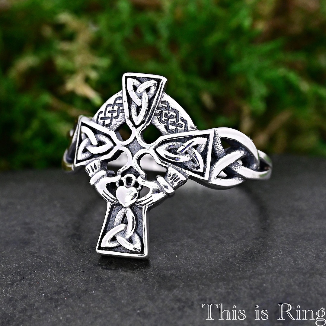 Trinity Knot Celtic Cross Claddagh Symbol Ring Solid 925 Sterling ...