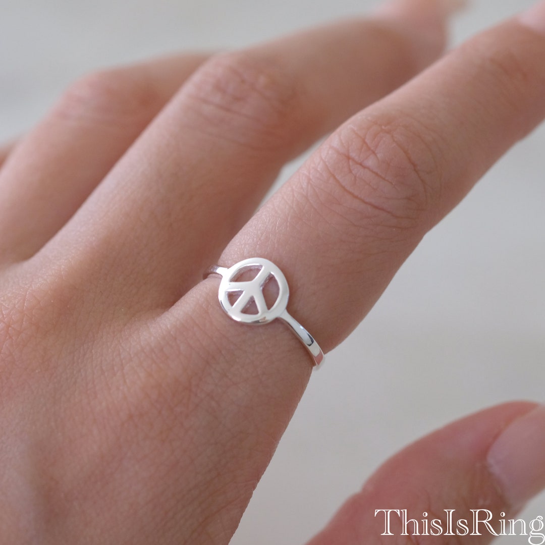 Simple Peace Sign Ring, Solid 925 Sterling Silver Ring, Womens Ring ...