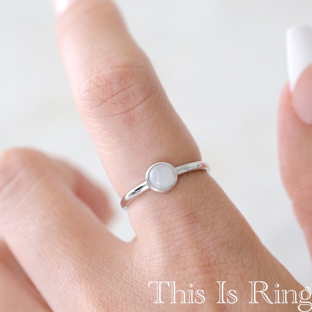 6mm Moonstone Bezel Set Solitaire Wedding Ring Solid 925 Sterling ...