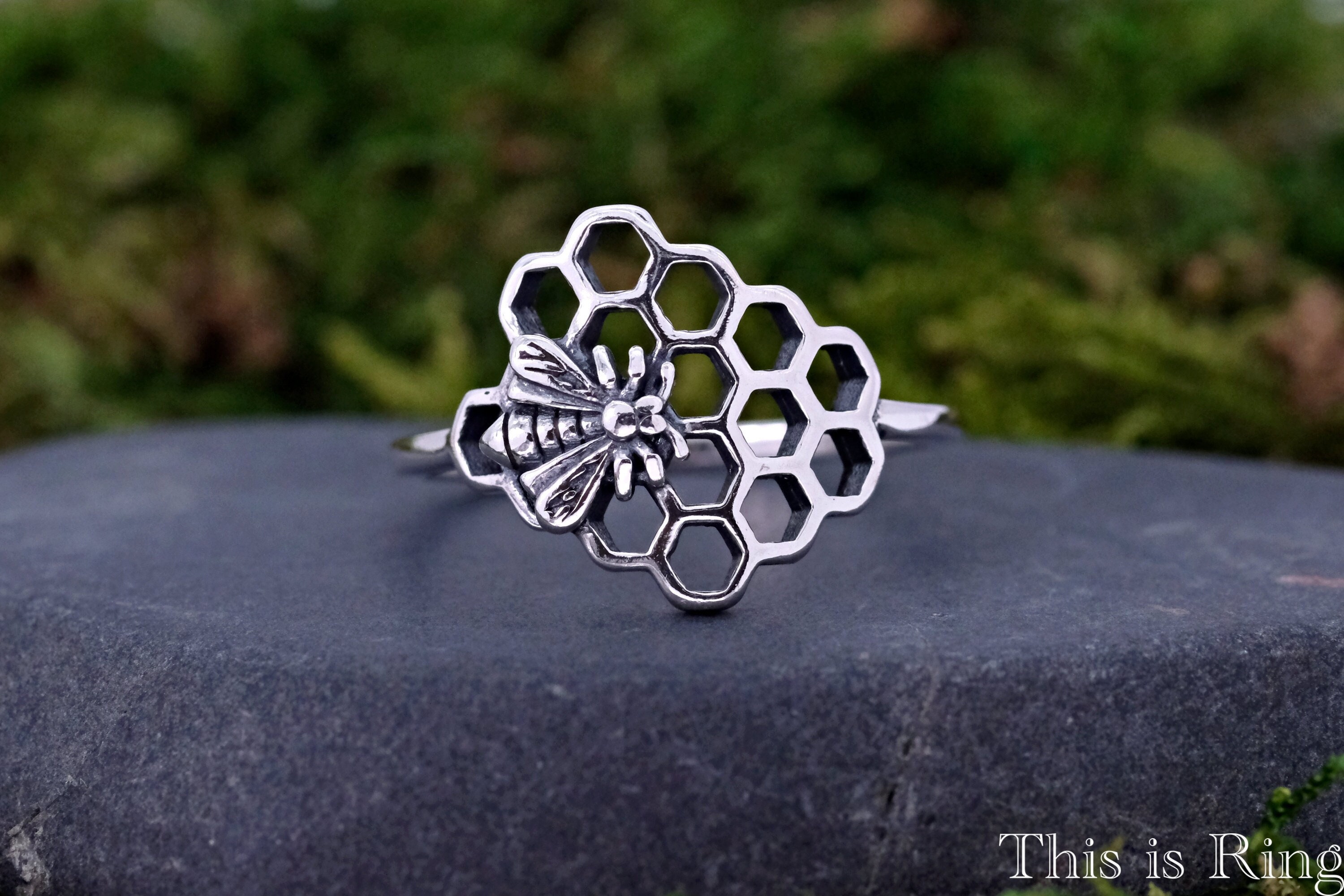 Honey Bee & Honeycomb Ring Bee Hive Ring Oxidized 925 - Etsy