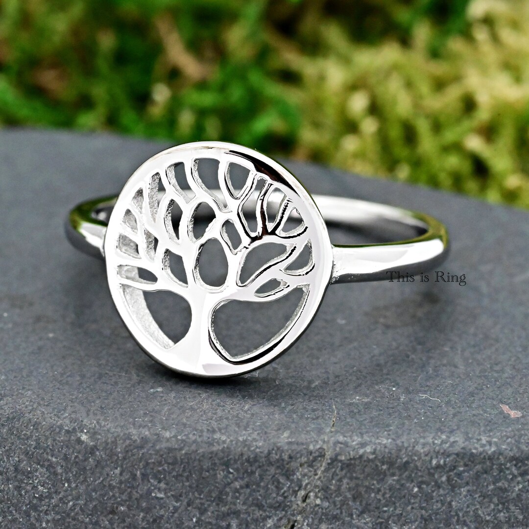 12mm Circle Tree of Life Cut Out Silver Ring • Solid 925 Sterling ...