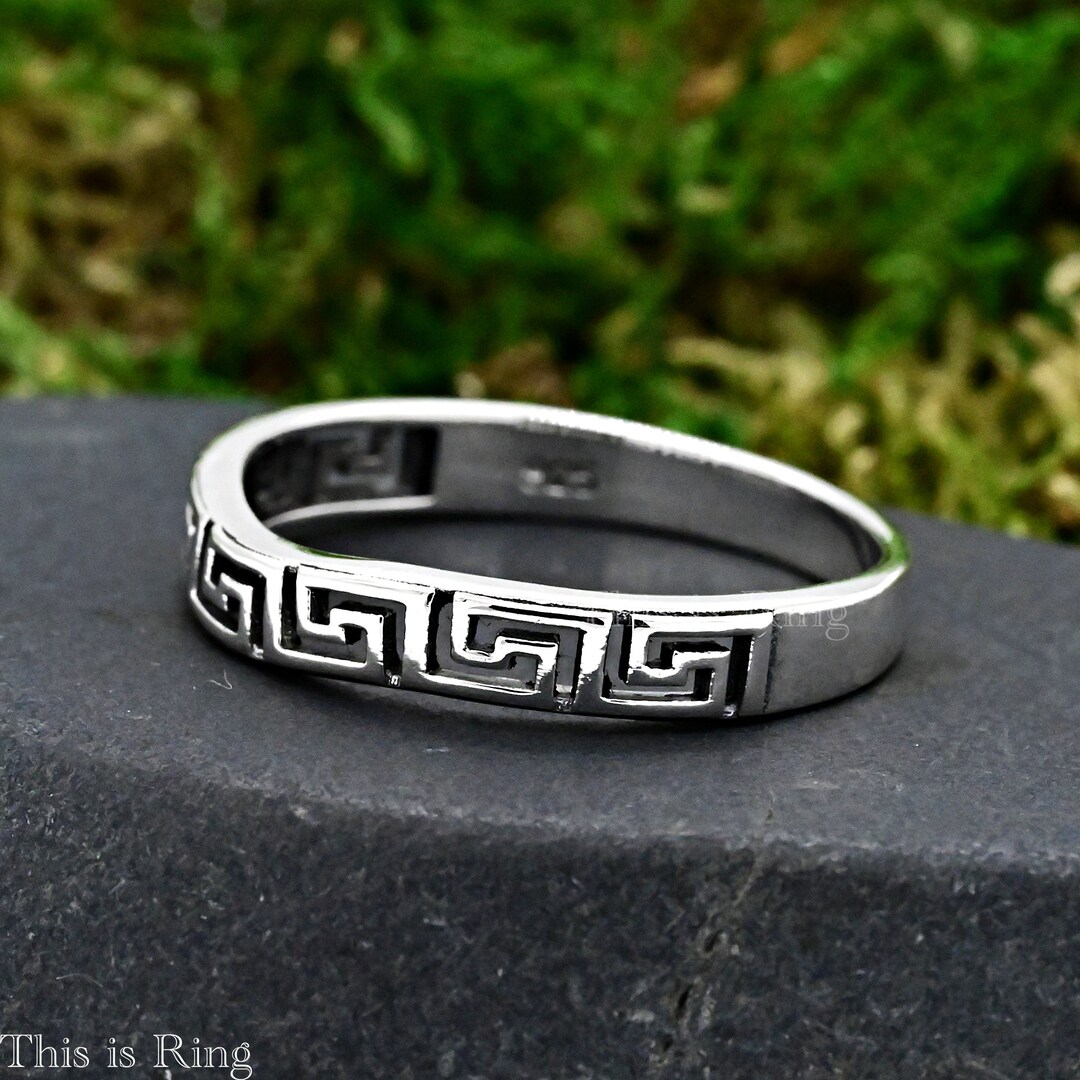 3mm Greek Key Meander Pattern Half Eternity Wavy Thumb Ring Solid 925 Sterling Silver Wave Greek ...