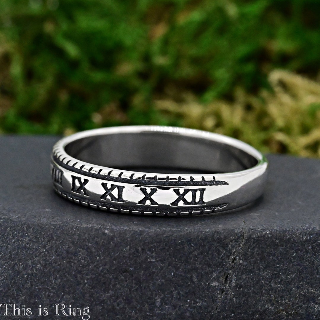 Roman Numerals I to XII Engraved Eternity Silver Ring • Roman Number 1 ...