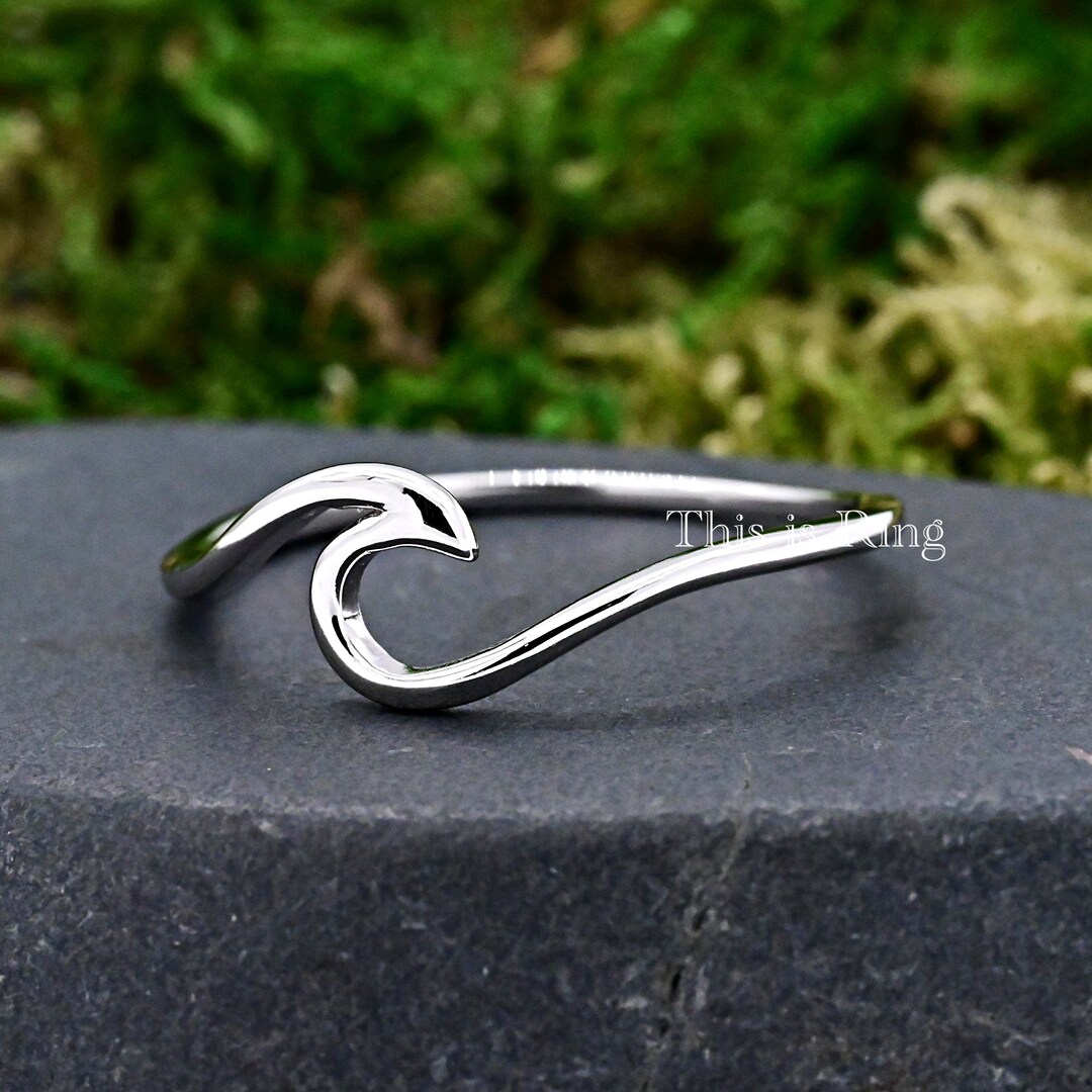 Minimalist Simple Sterling Silver Ocean Waves Ring Cresting Wave Forming Ring Sea Tides Ring ...