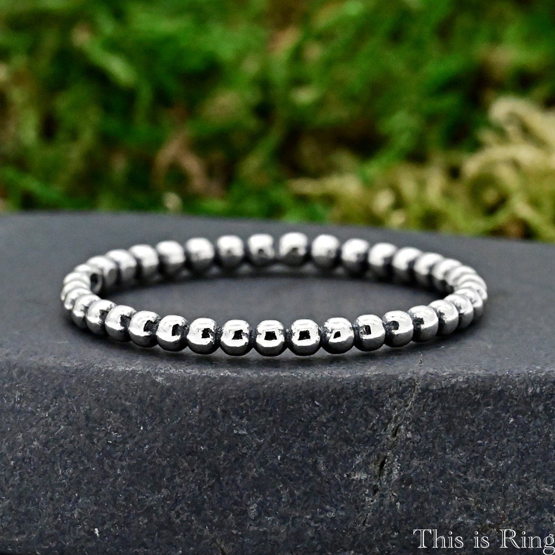 Vintage Style Oxidized Sterling Silver Bubble Ring Beaded Ball Eternity ...