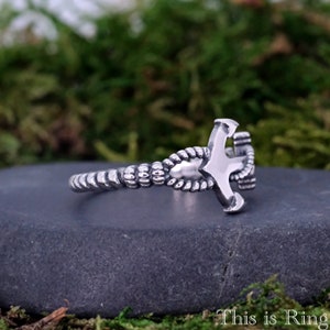 Sideways Anchor Rope Ring | Solid 925 Sterling Silver Promise Ring ...