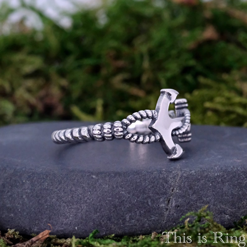 Sideways Anchor Rope Ring Solid 925 Sterling Silver Promise - Etsy