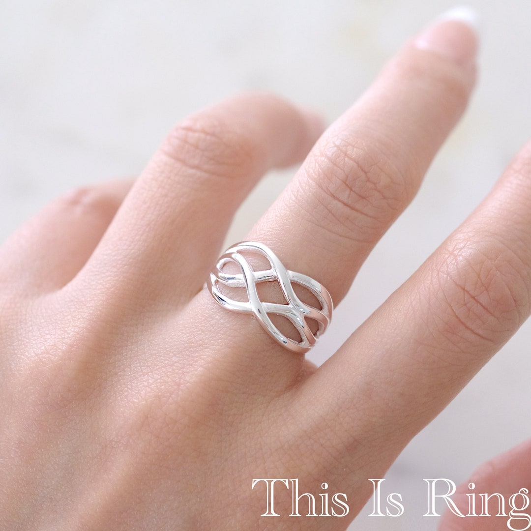 Multi Infinity Knot Criss Cross Ring Solid 925 Sterling Silver Band Infinity Knot Layered Thumb ...