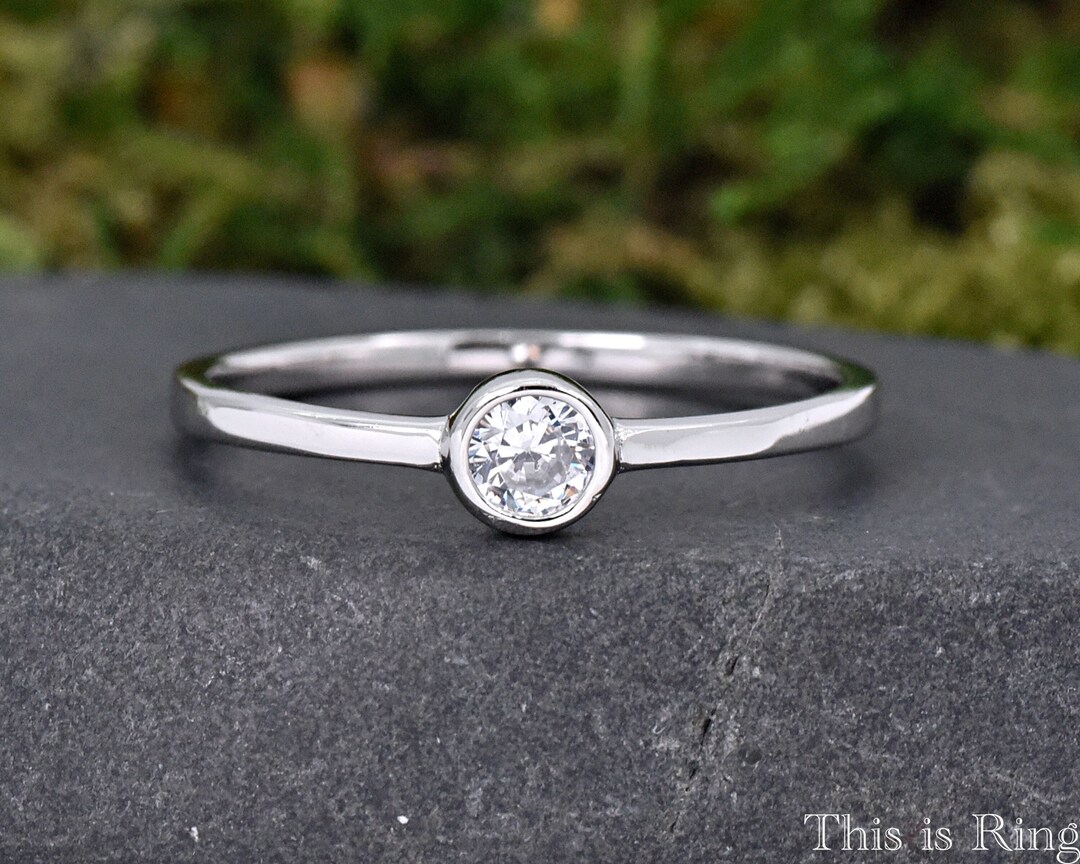 Petie 3mm Round Clear CZ Bezel Set Solitaire Engagement Ring Women's ...