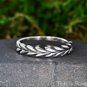 Laurel Wreath Olive Leaves Half Eternity Ring Solid 925 Sterling Silver Oxidized Vintage Ring ...