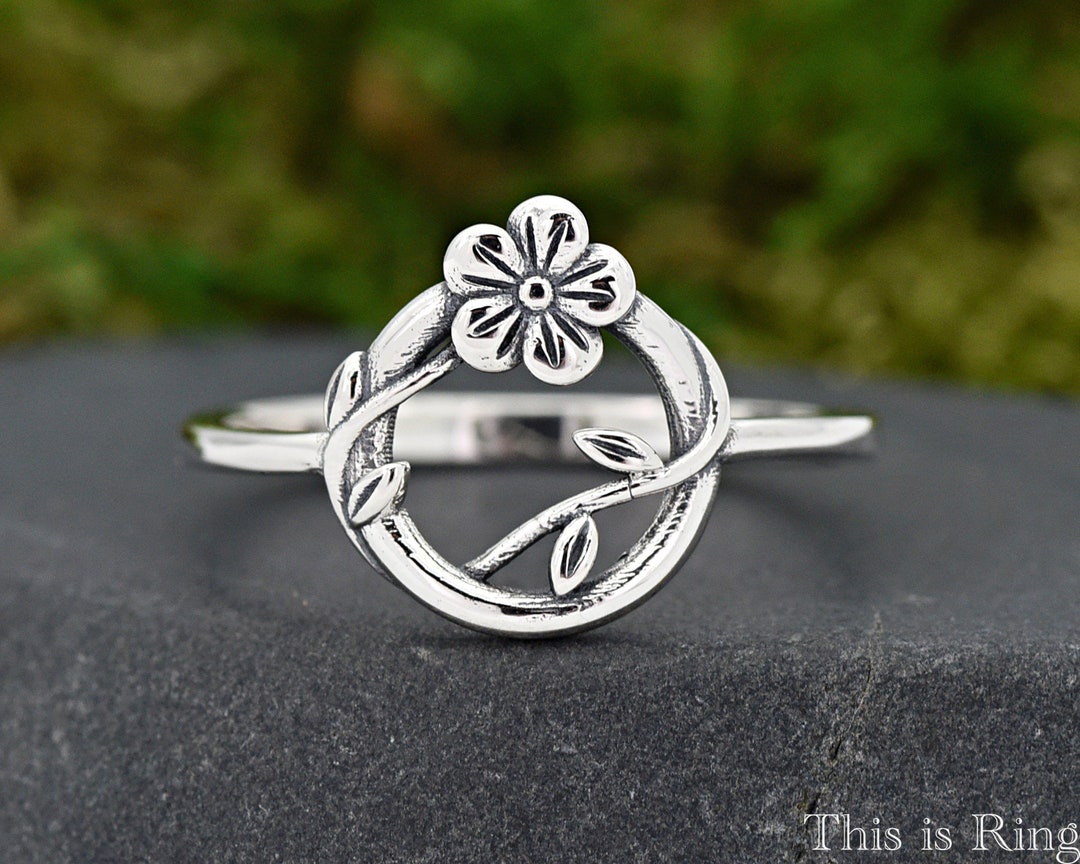 Karma Ring With Vine Flower Solid 925 Sterling Sliver Flower Ring ...