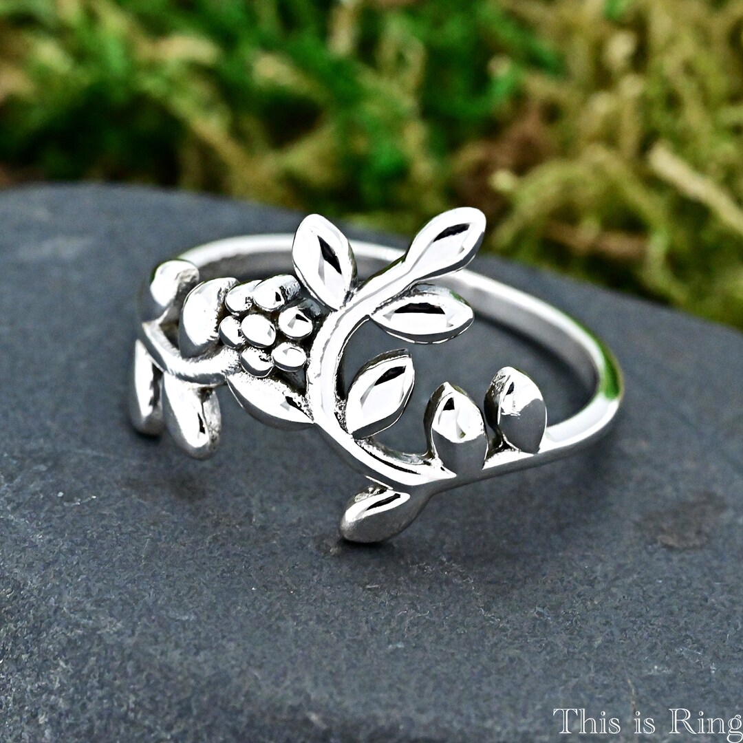 Olive Fern Leaves Branch Flower Ring Solid 925 Sterling Silver Ring Women's Silver Ring Laurel ...