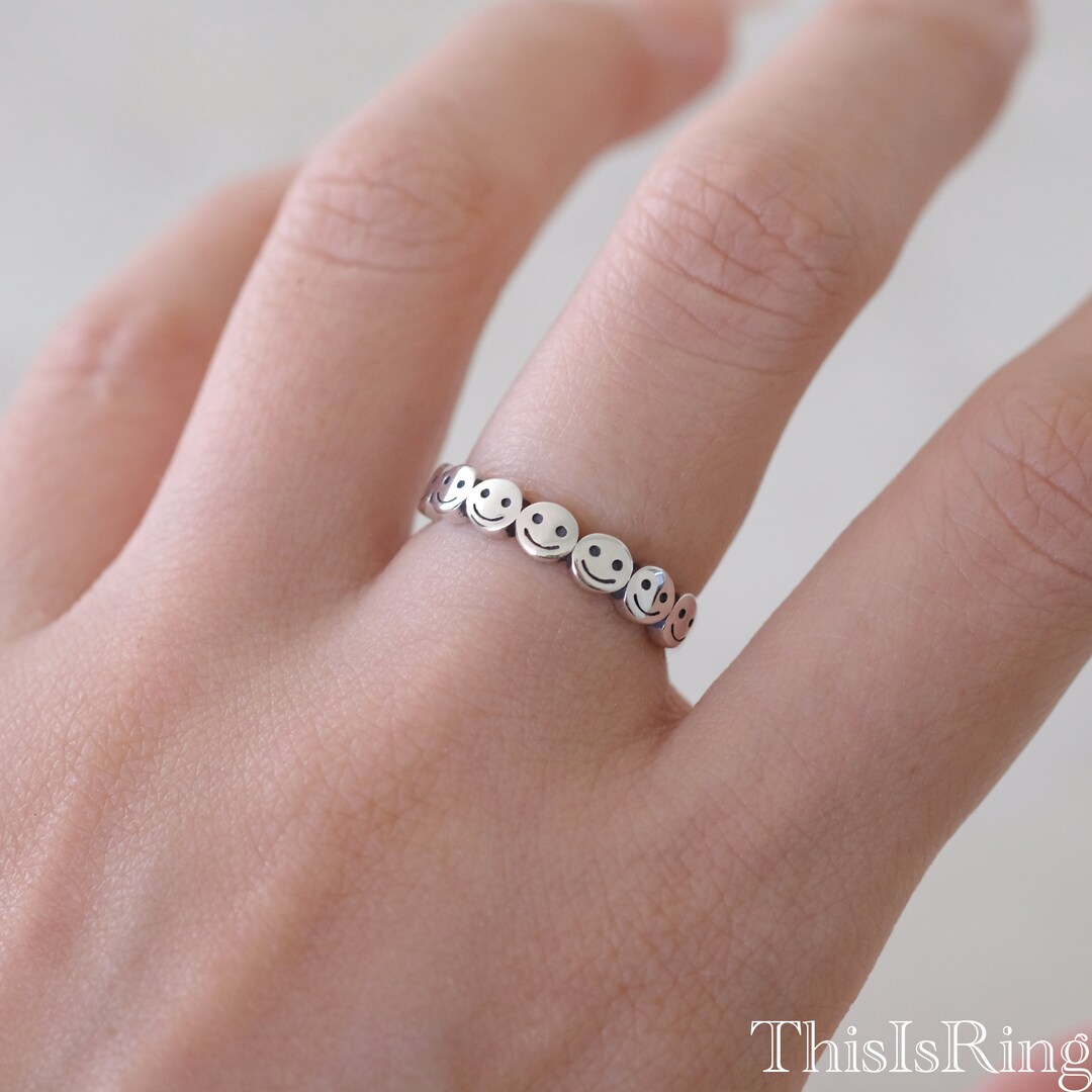 Smile Emoji Round Bubble Half Eternity Ring 925 Sterling Silver Women's ...