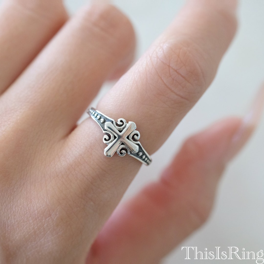 Filigree Cross Bead Dot Sides Vintage Style Ring | Womens Cross Ring ...