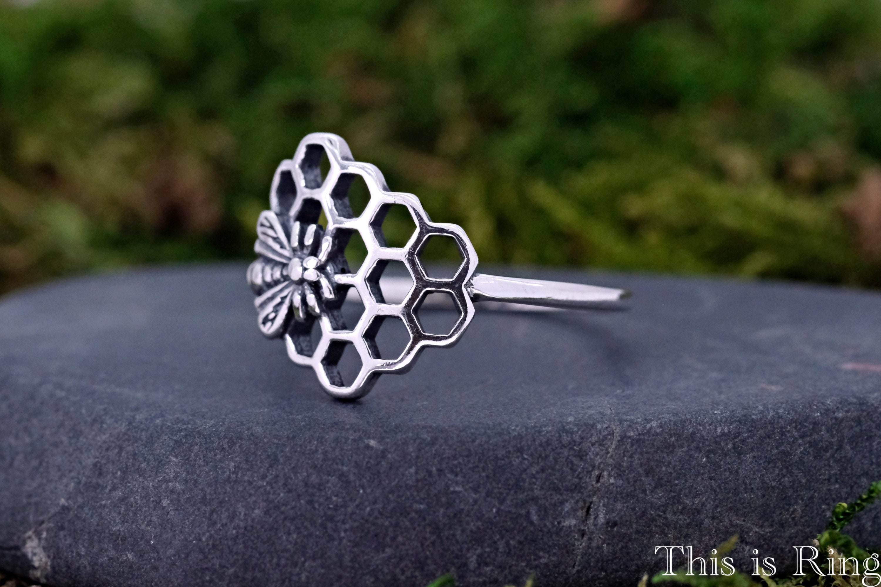 Honey Bee & Honeycomb Ring Bee Hive Ring Oxidized 925 - Etsy