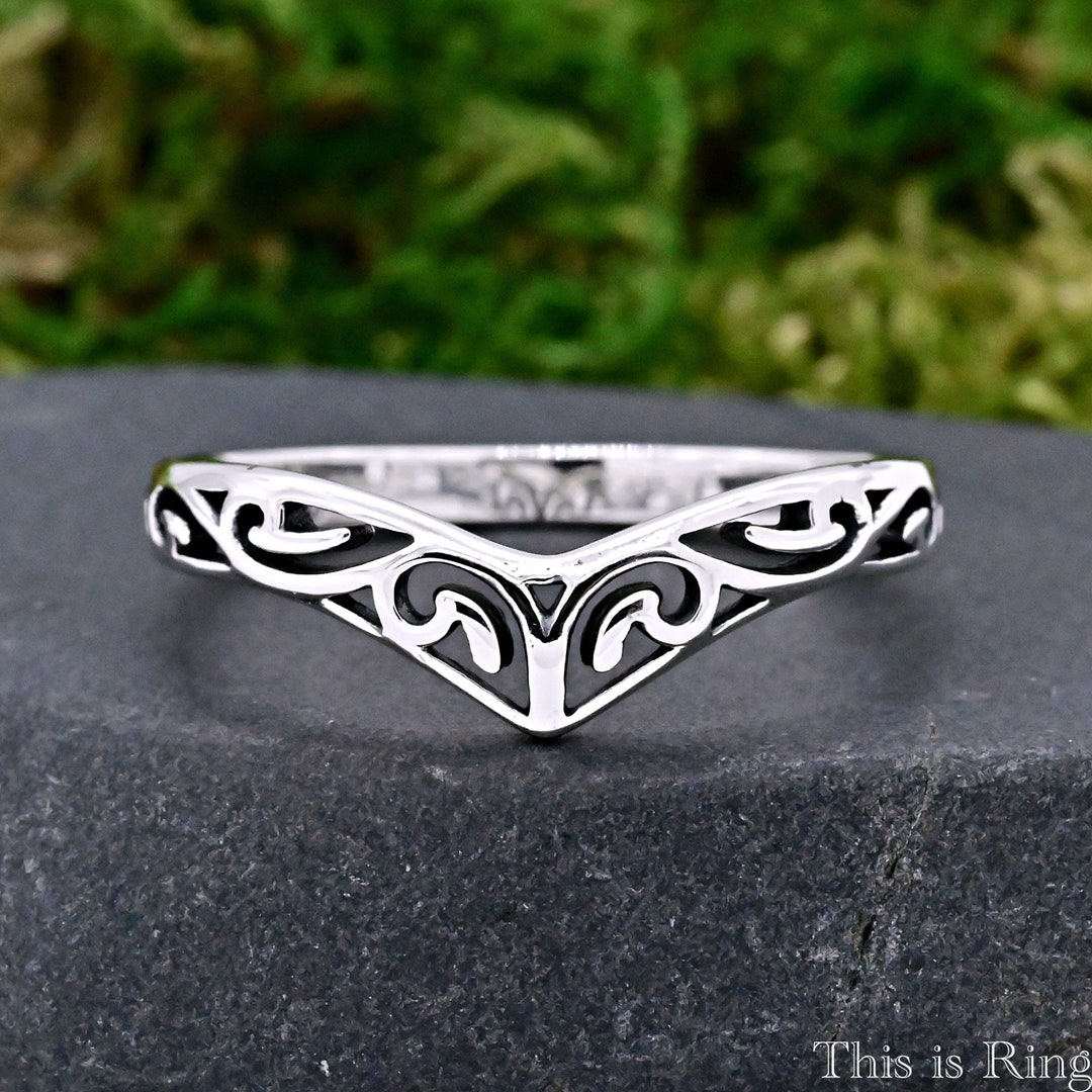 Symmetrical Filigree Swirl Cut Out Design V Shape Thumb Ring Solid 925 ...