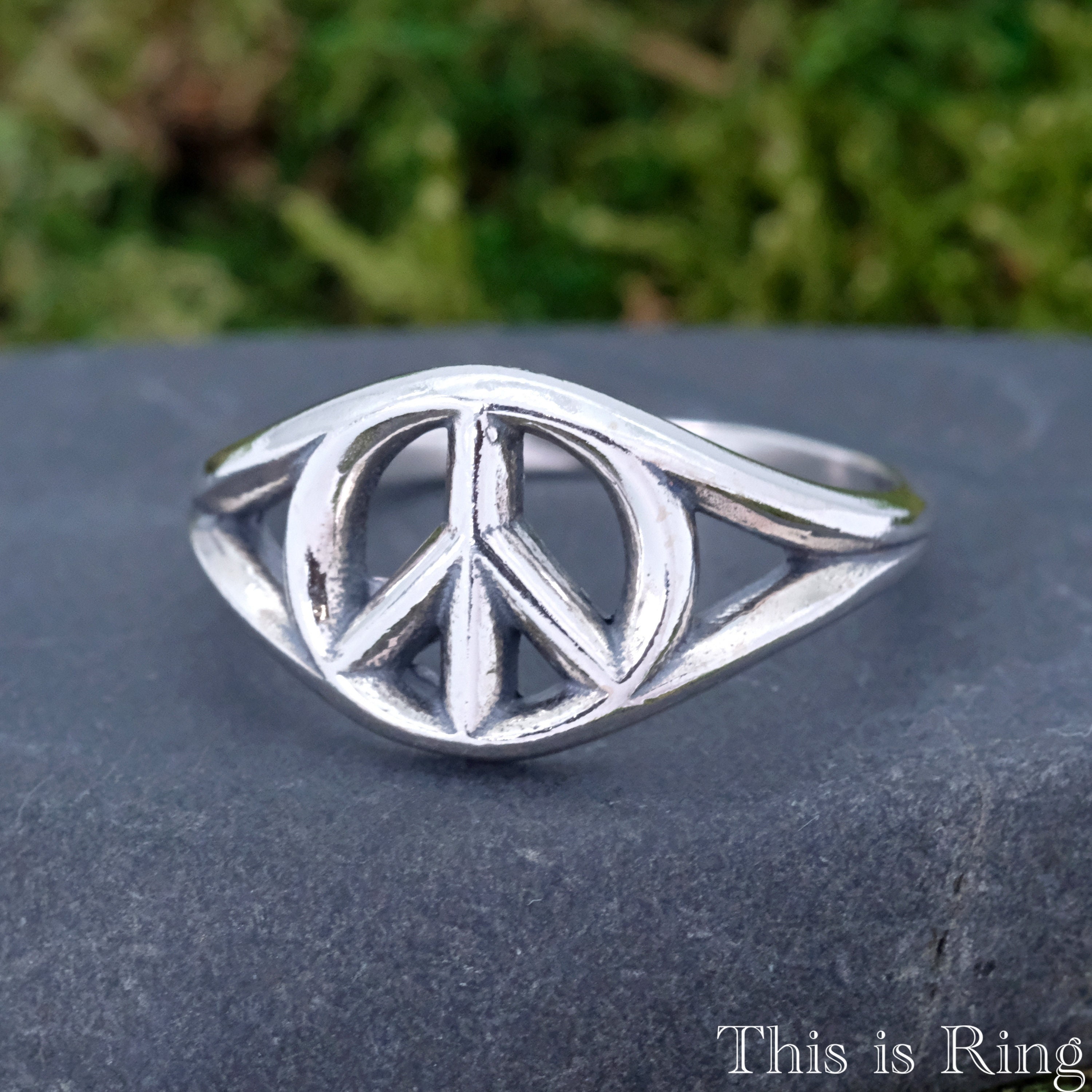 Peace Sign Ring Solid 925 Sterling Silver Split Shank Style - Etsy