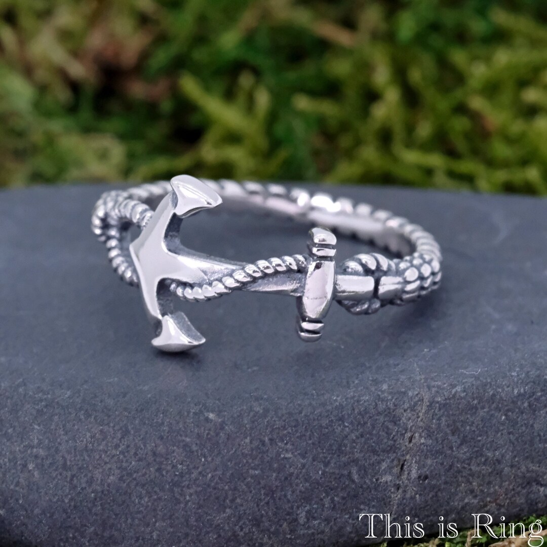 Sideways Anchor Rope Ring Solid 925 Sterling Silver Promise Ring Sailboat Anchors Ring Promise ...
