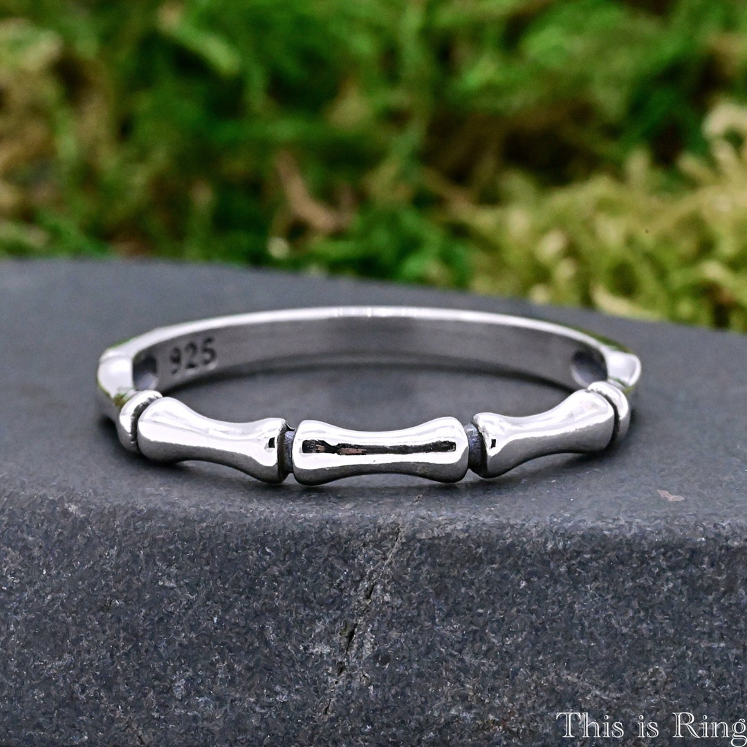 Dainty Bamboo Tree Pattern Half Eternity Ring Solid 925 Sterling Silver ...