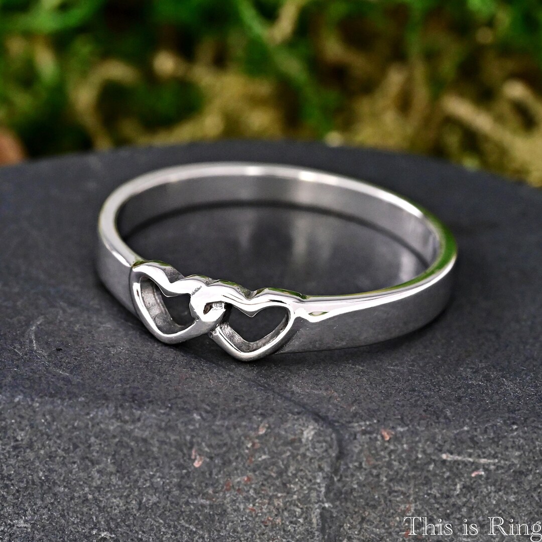 Minimalist Interlocking Hearts Ring Solid 925 Sterling Silver Ring Two ...