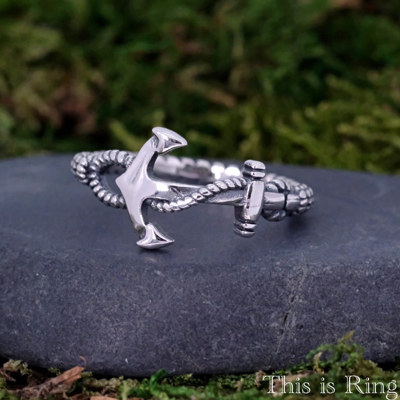 Sideways Anchor Rope Ring Solid 925 Sterling Silver Promise - Etsy