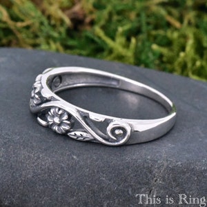 Sterling Silver Filigree Wildflower and Leaves Ring Women's Filigree Ring Silver Ring Dainty ...