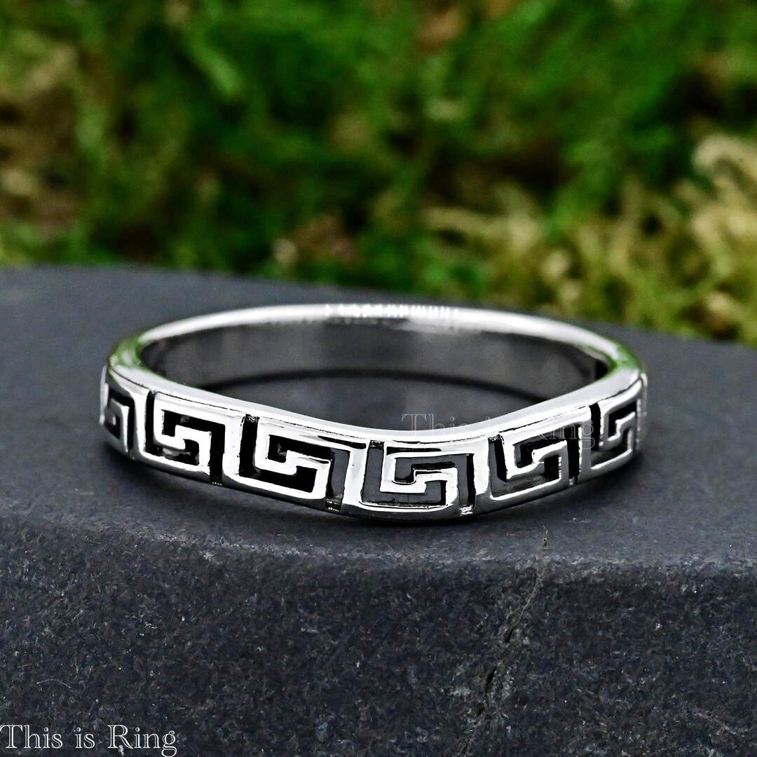 3mm Greek Key Meander Pattern Half Eternity Wavy Thumb Ring - Etsy