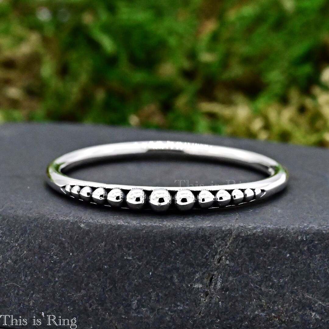 Dainty Little Bead Balls Bali Style Vintage Silver Ring Oxidized Solid 925 Sterling Silver Boho ...