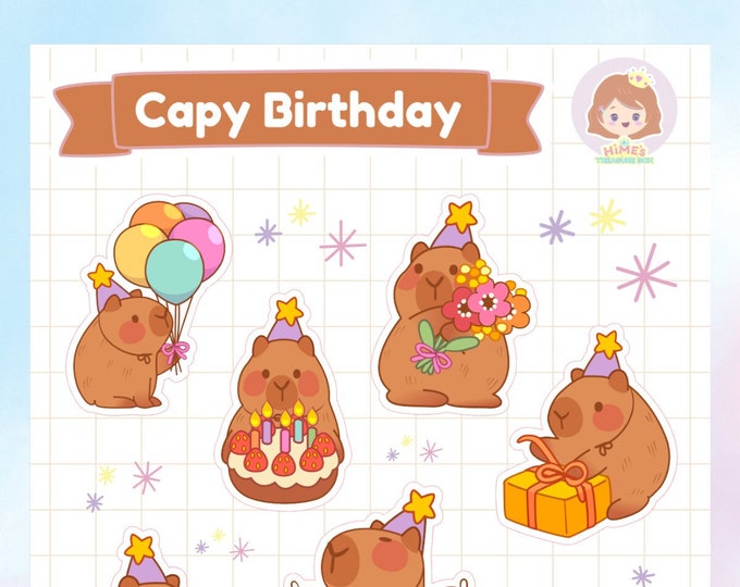 Capy Birthday Sticker Sheet Kawaii Stationery - Etsy