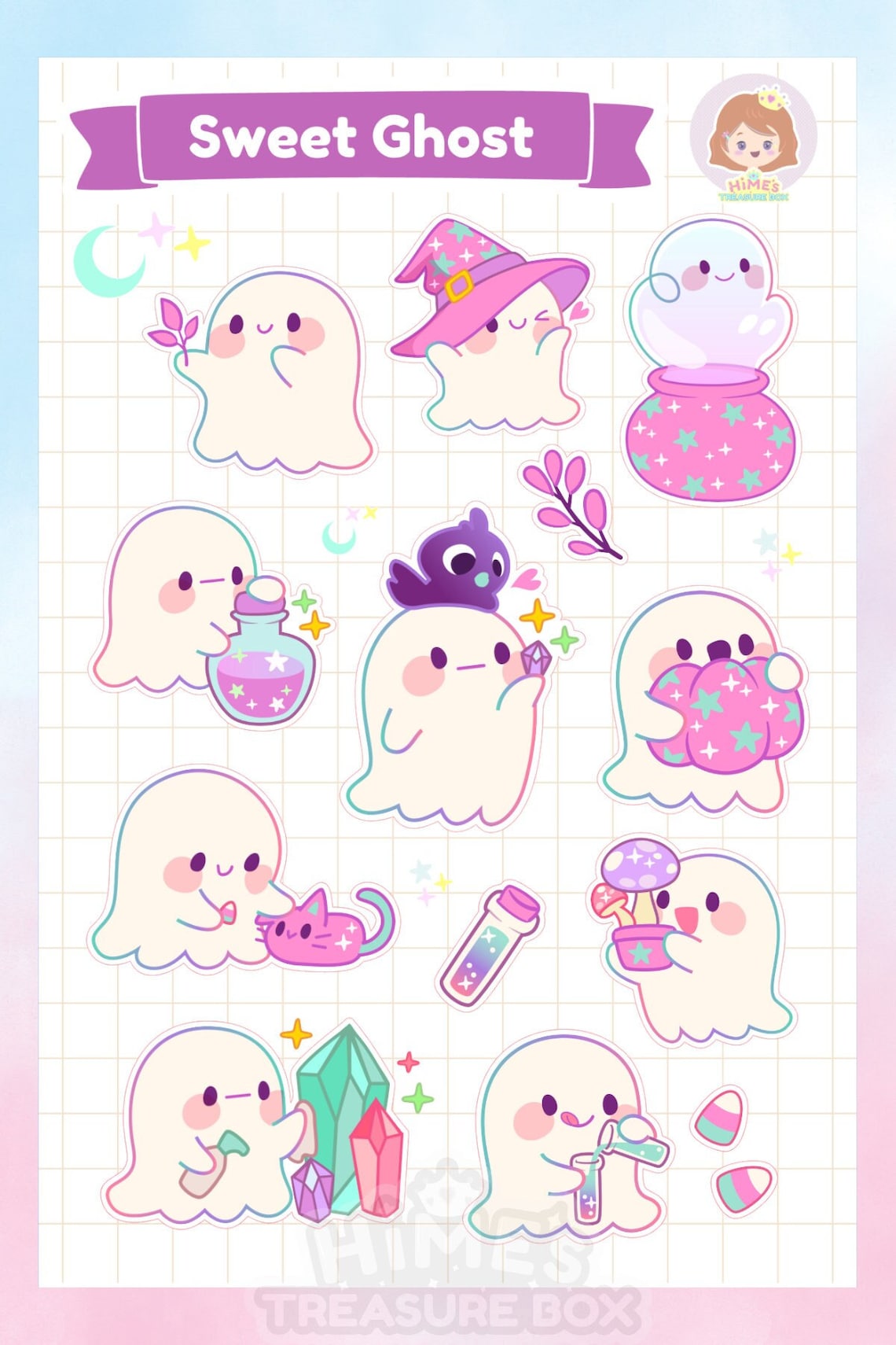 Sweet Ghost Sticker Sheet Kawaii Stationery - Etsy