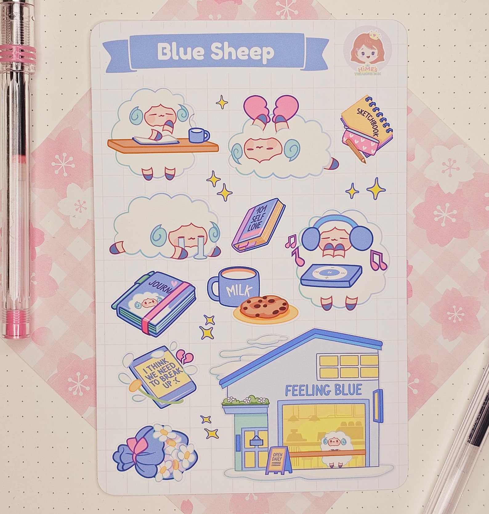 Blue Sheep Sticker Sheet Kawaii Stationery - Etsy