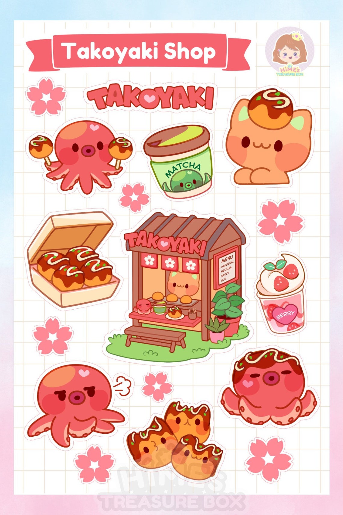 Takoyaki Shop Sticker Sheet Kawaii Stationery - Etsy