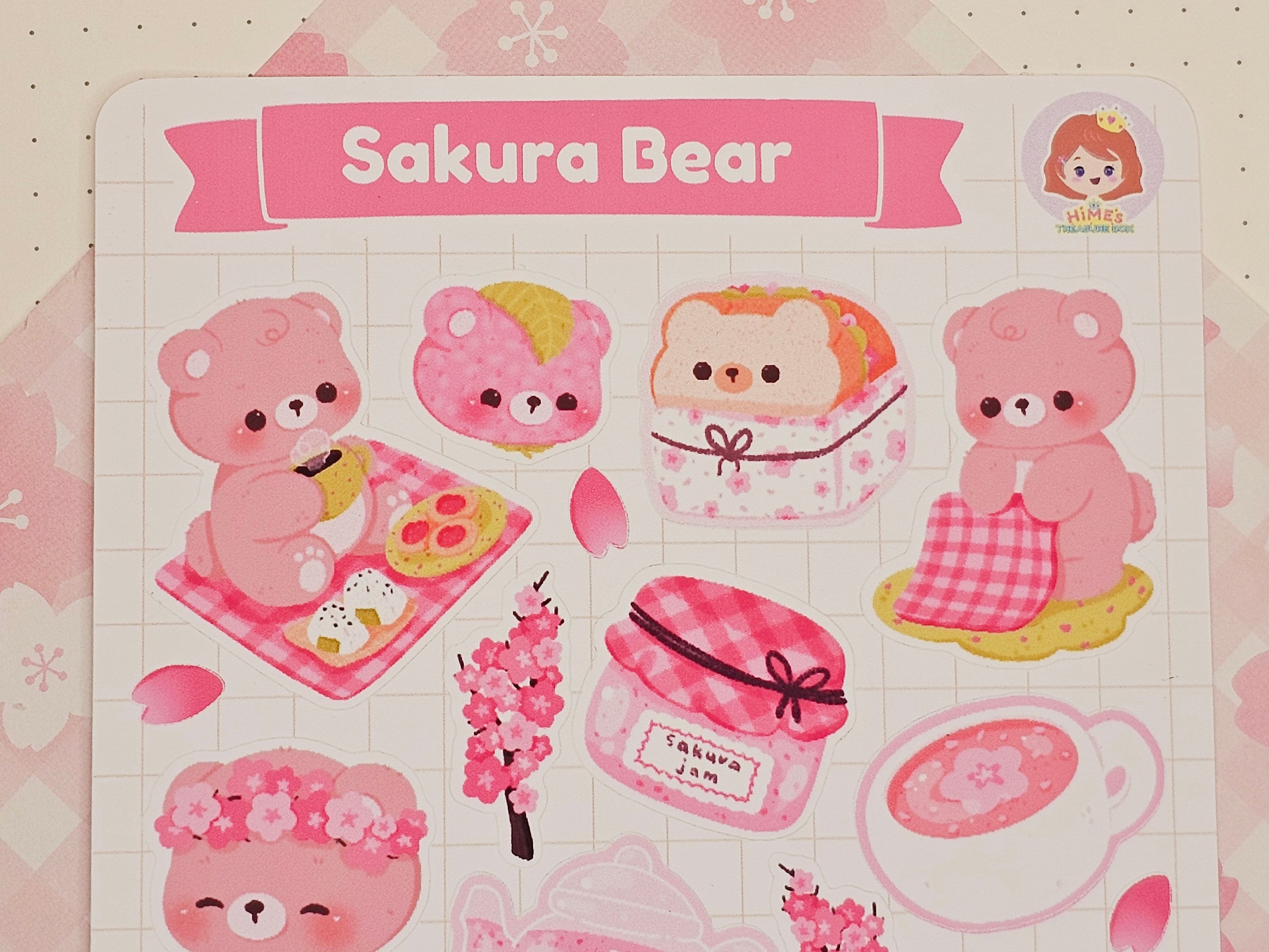 Sakura Bear Sticker Sheet Kawaii Stationery - Etsy