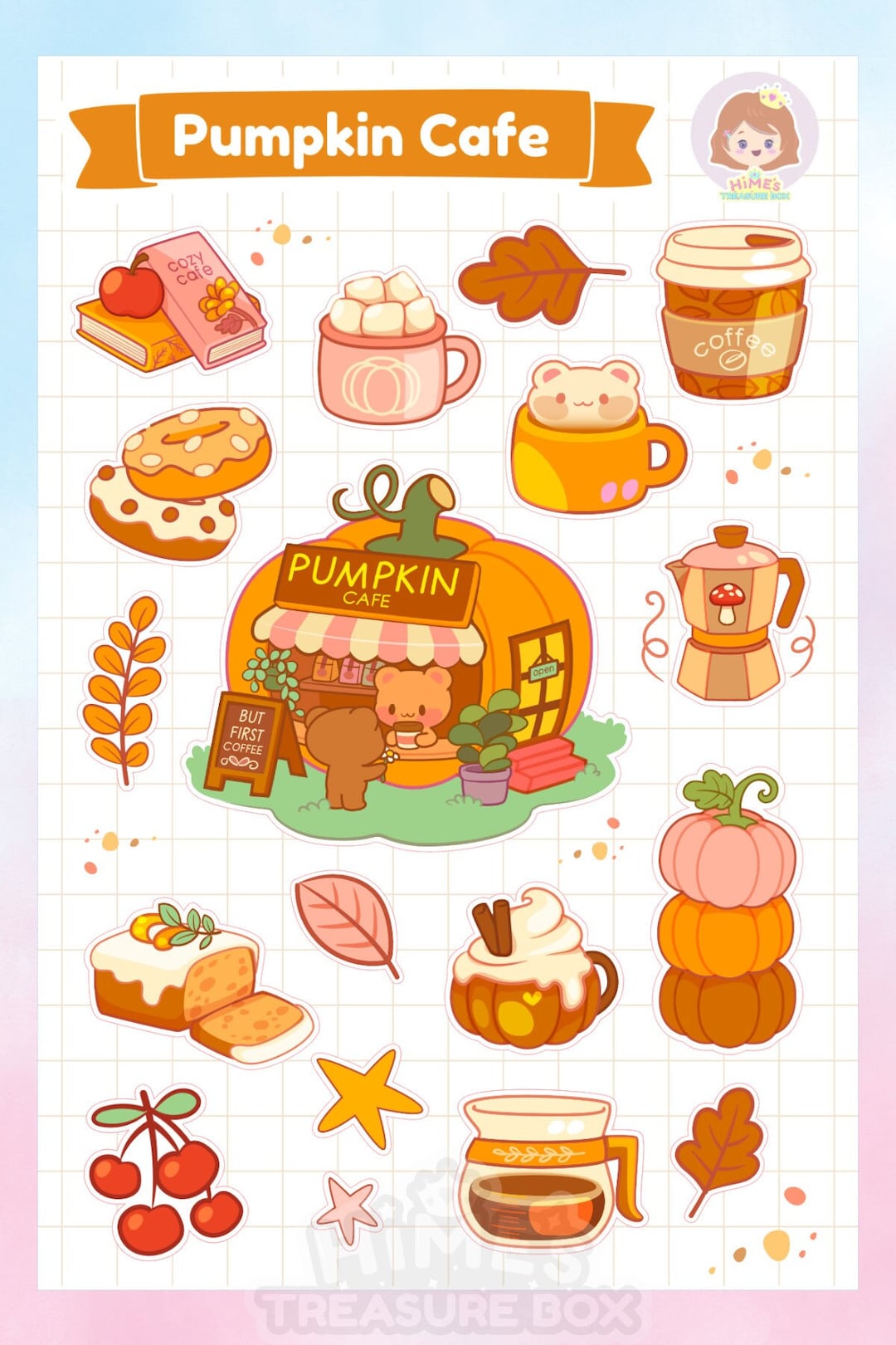 Pumpkin Cafe Sticker Sheet Kawaii Stationery - Etsy