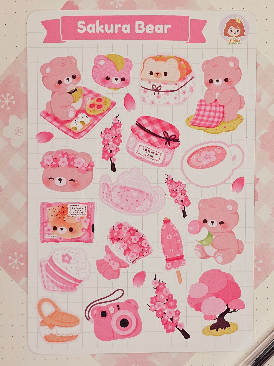 Sakura Bear Sticker Sheet Kawaii Stationery - Etsy