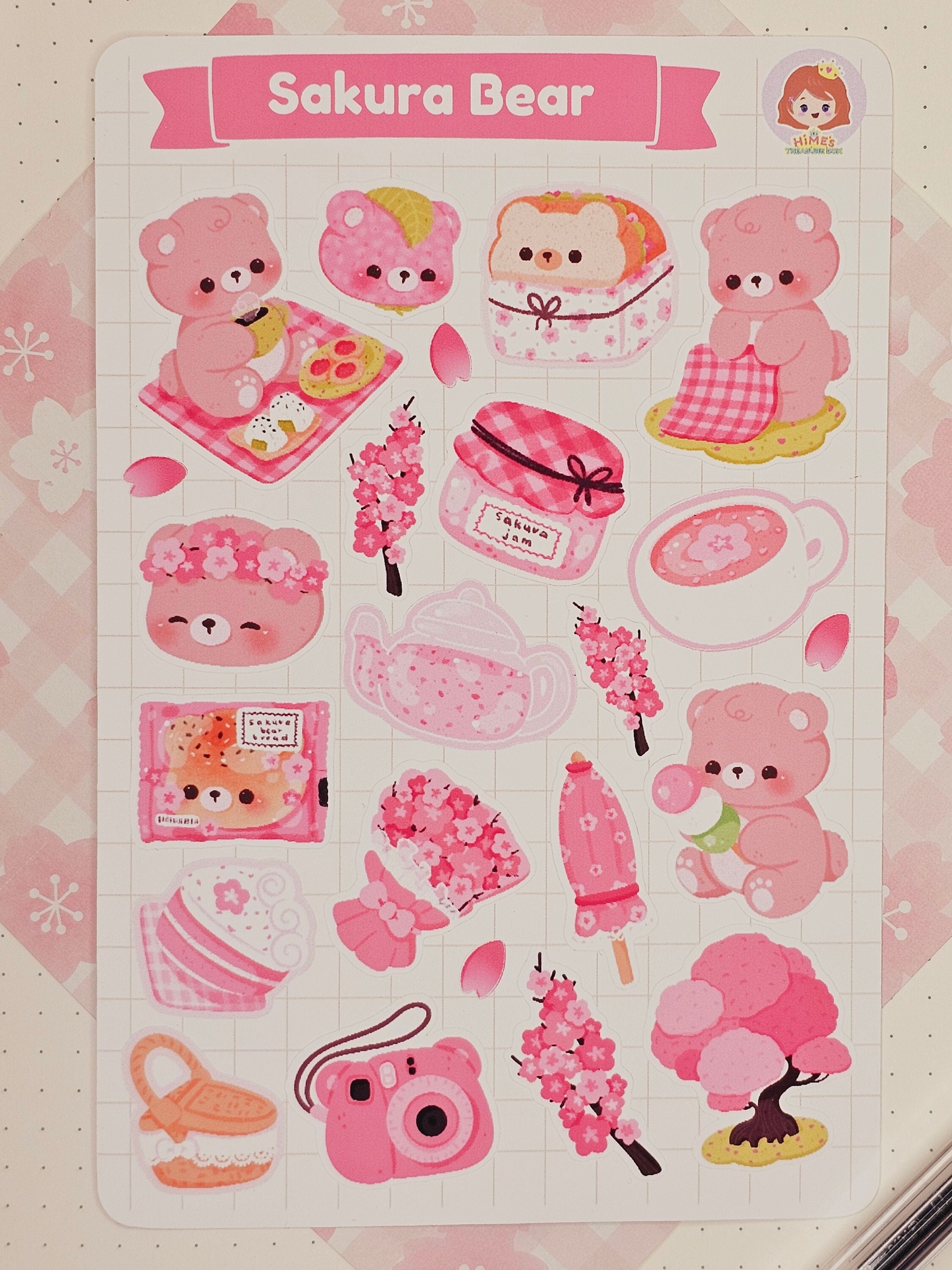 Sakura Bear Sticker Sheet Kawaii Stationery - Etsy