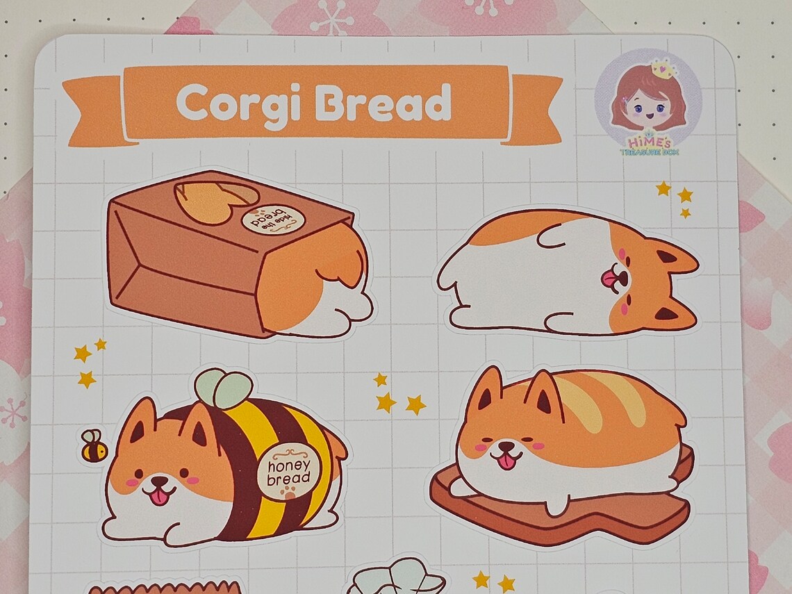Corgi Bread Sticker Sheet Kawaii Stationery - Etsy