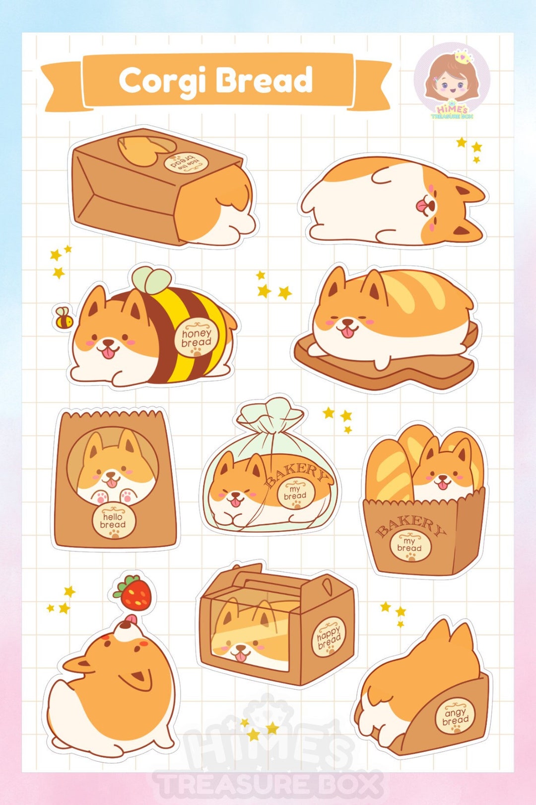 Corgi Bread Sticker Sheet Kawaii Stationery - Etsy