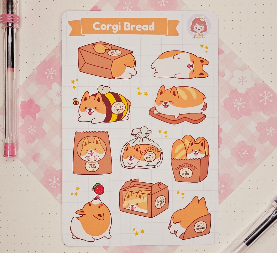 Corgi Bread Sticker Sheet Kawaii Stationery - Etsy