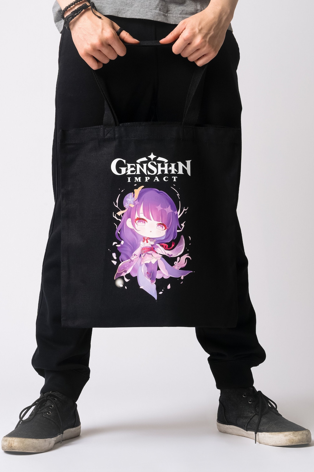 Raiden Shogun Genshin Impact Canvas Black Tote Bag - Double Sided Print ...