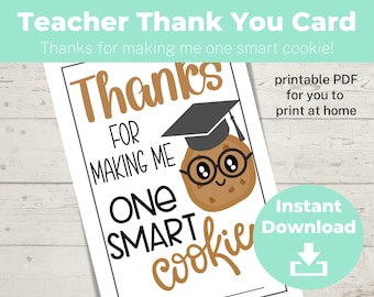 50% OFF SALE Smart Cookie Card Teacher Appreciation Thank You Thanks ...
