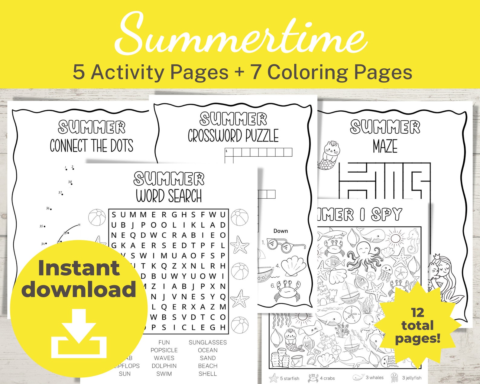 Printable Summertime Activity Pages for Kids | Coloring Pages, Word ...