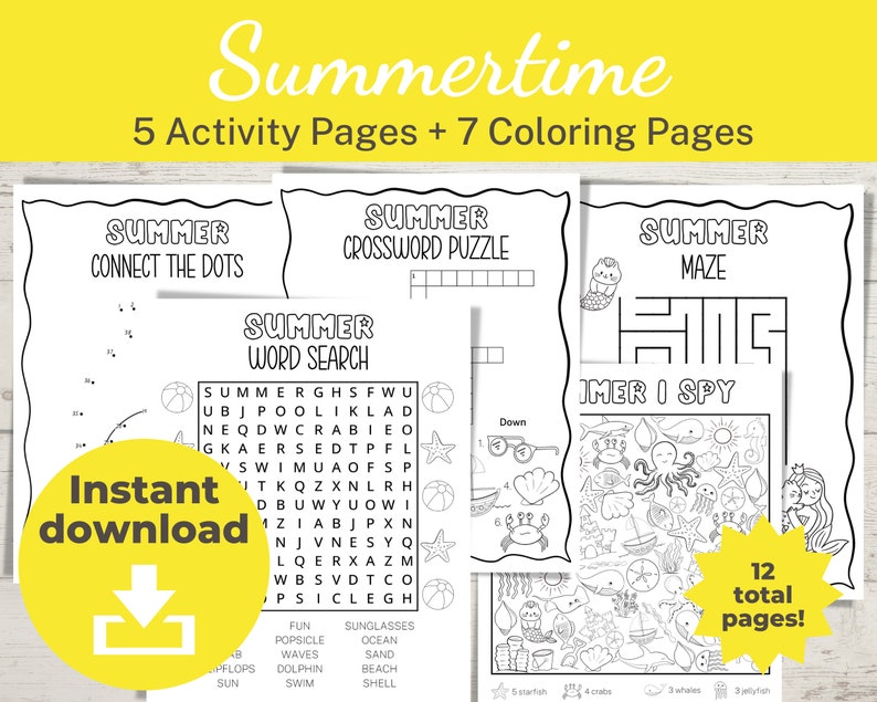 Printable Summertime Activity Pages for Kids | Coloring Pages, Word ...