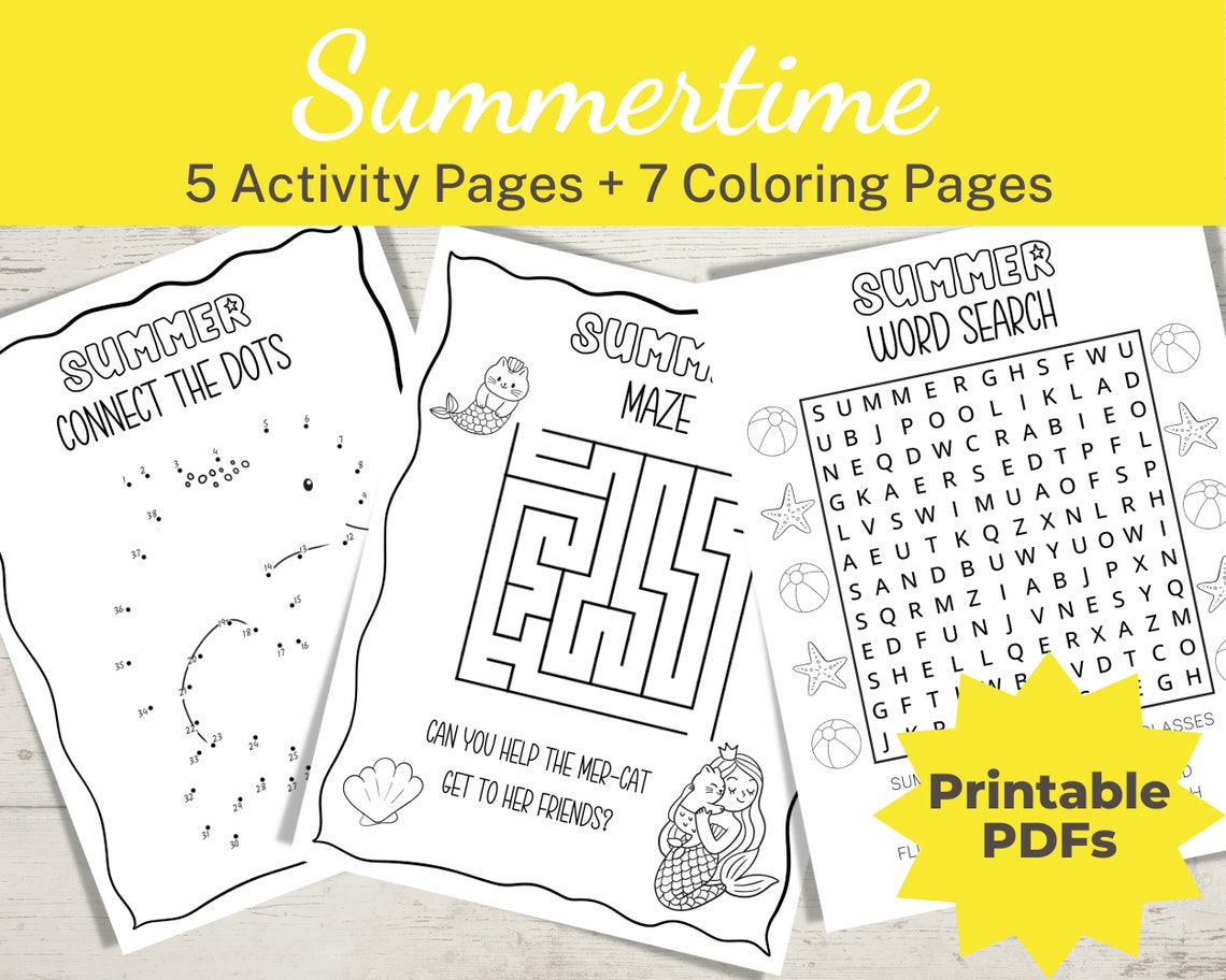Printable Summertime Activity Pages for Kids | Coloring Pages, Word ...