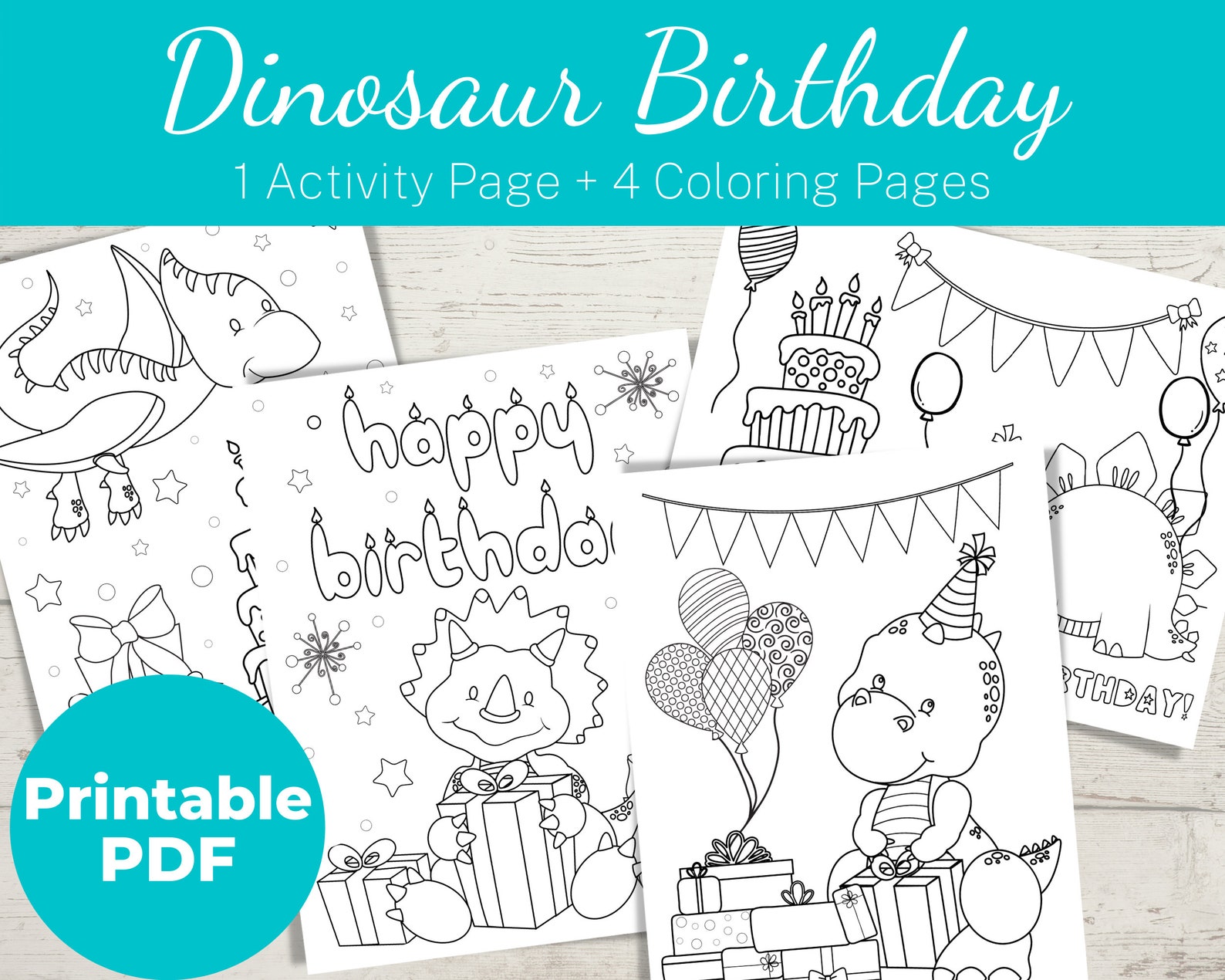 Dinosaur Birthday Activity Coloring Pages | Printable - Etsy