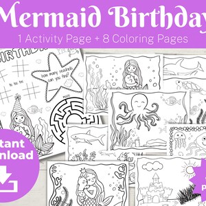 Printable Mermaid Birthday Activity Coloring Pages for Kids | Word ...